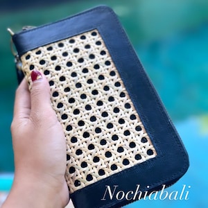 Leather Rattan Wallet, Cane Webbing Purse, Handmade Rattan Purse ...