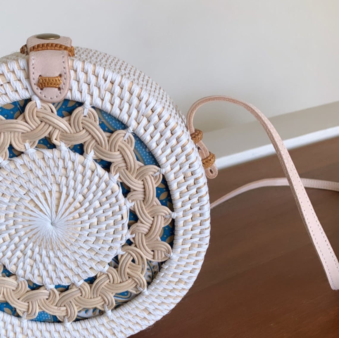 White Rattan Bag Boho Round Bag Rattan Sling Bag Straw - Etsy