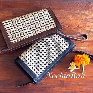 Leather Rattan Purse, Cane Webbing Clutch, Handmade Summer Purse ...