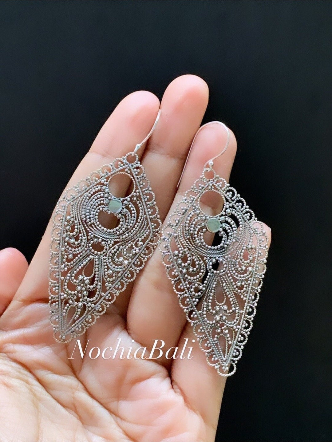 Boho Silver Earring, Large Dangle Earring, Art Nouveau Earring, Gypsy ...