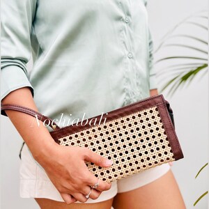 Leather Rattan Purse, Cane Webbing Clutch, Handmade Summer Purse ...