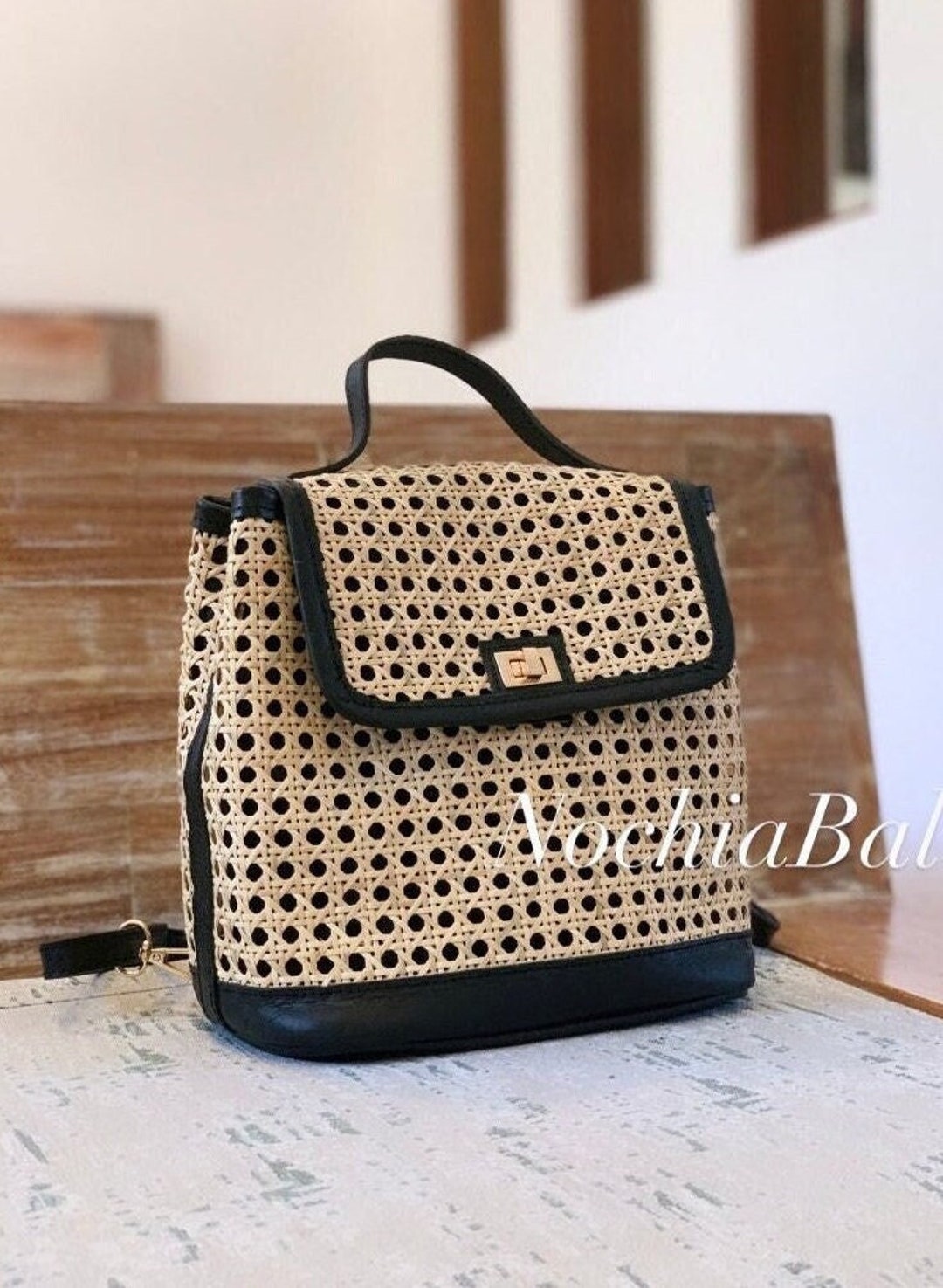 Leather Rattan Backpack, Summer Rattan Backpack, Genuine Leather ...