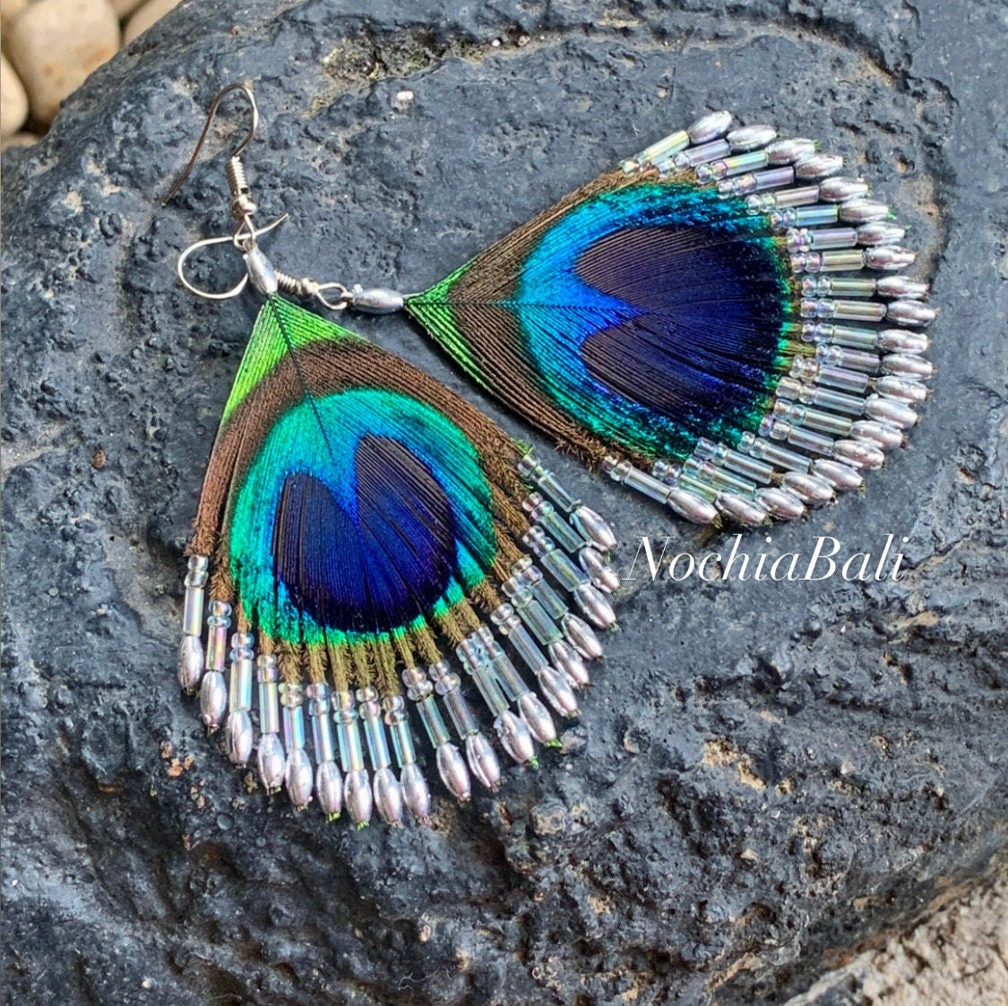 Peacock Feathers Earring Handmade Earring Silver Peacock - Etsy