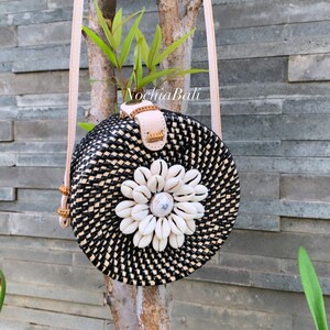 Black Round Rattan Bag, Boho Rattan Bag, Boho Crossbody Bag, Rattan ...