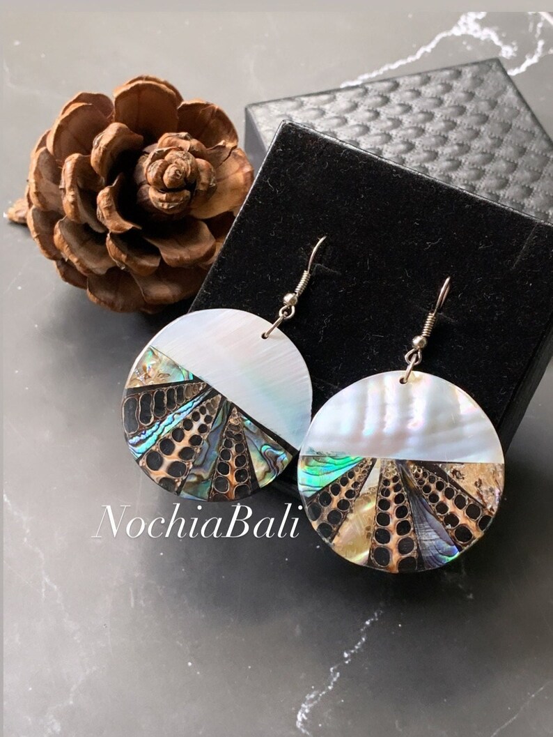 Large Round Abalone Earring Half Mother of Pearl and Abalone - Etsy