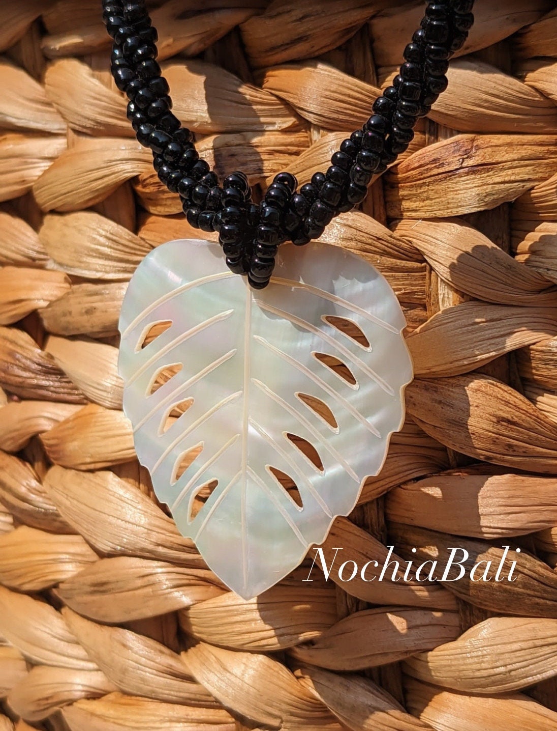 Leaf Shaped Necklace, Mother of Pearl Necklace, Handmade Pendant, Boho ...