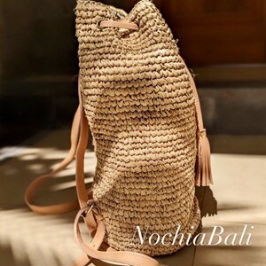 Beach Straw Backpack, Woven Raffia Backpack, Backpack With Genuine ...