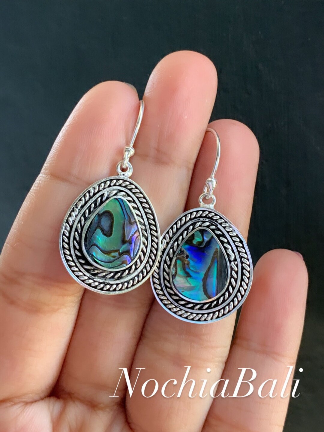 Natural Abalone Earring, Teardrop Abalone Earring, Sterling Silver ...