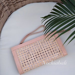 Leather Rattan Purse, Cane Webbing Clutch, Handmade Summer Purse ...