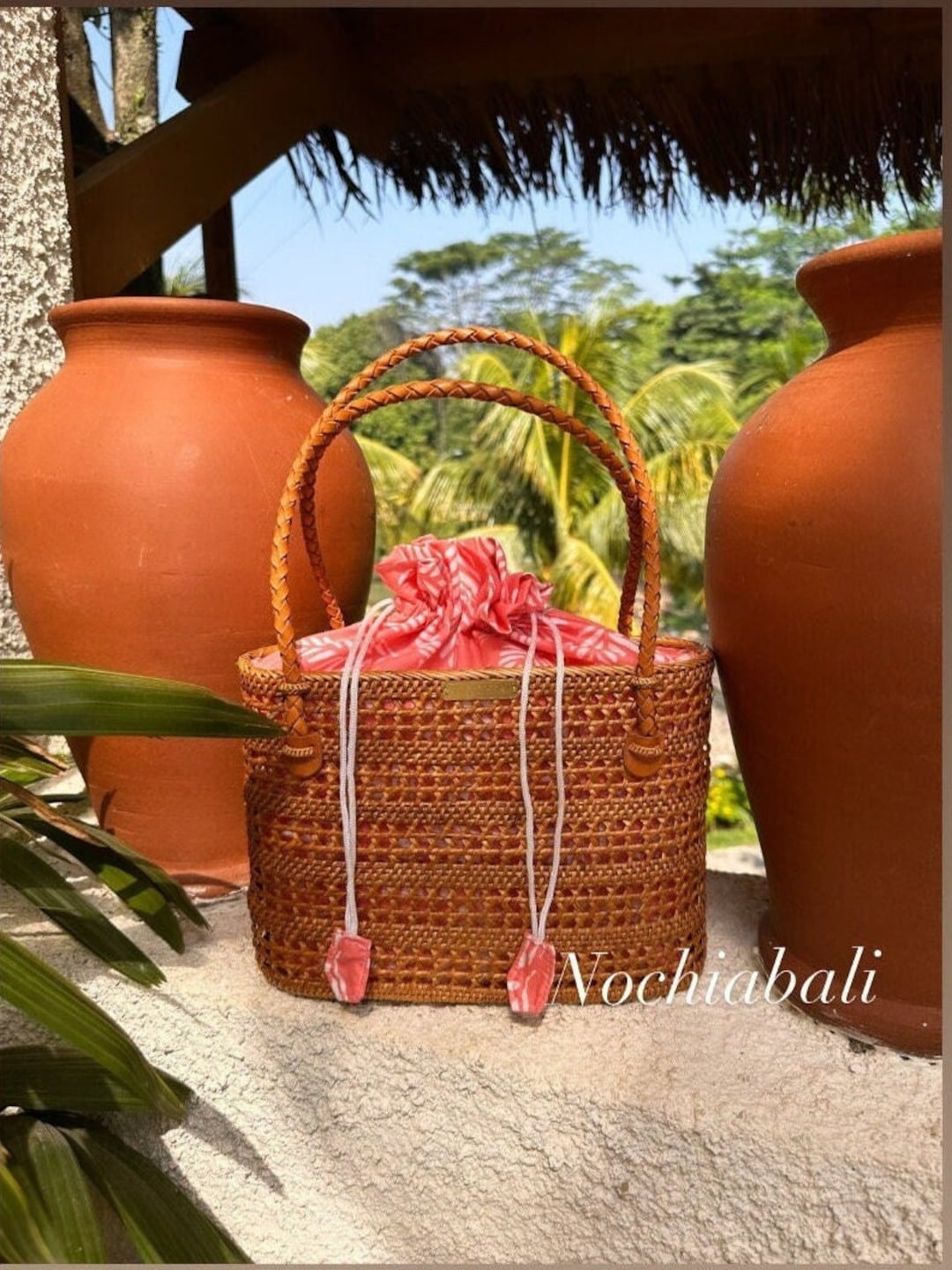 Summer Rattan Handbag, Beach Rattan Bag, Picnic Handbag, Handwoven ...