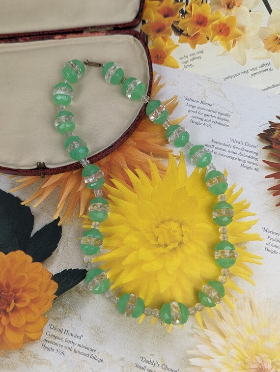 Antique Uranium Glass Necklace Art Deco Cut Glass Bea Gem