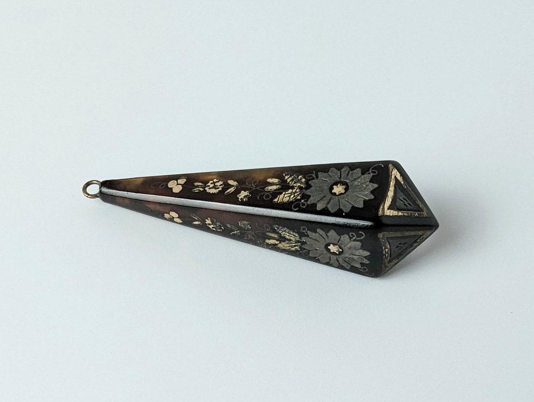 Antique Pique Pendant Tortoise Shell Gold Inlay - Etsy UK