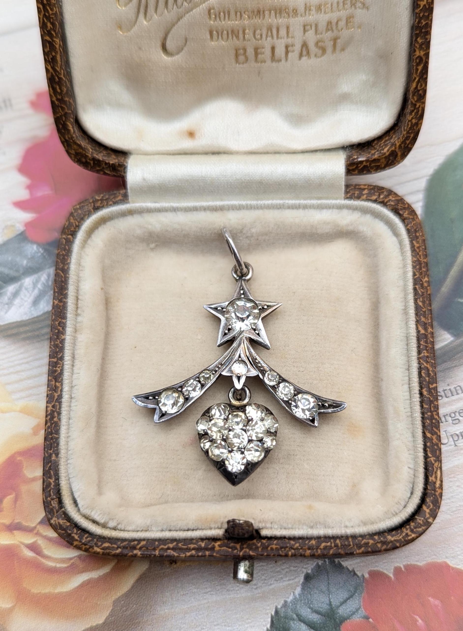Antique Paste Silver Victorian Paste Stone Set Starburst Heart Drop ...