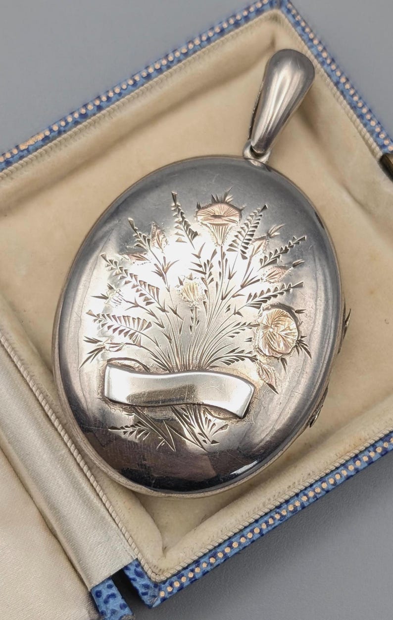 Antique Silver Locket Sterling Silver 1800s Victorian Flower, Photo ...