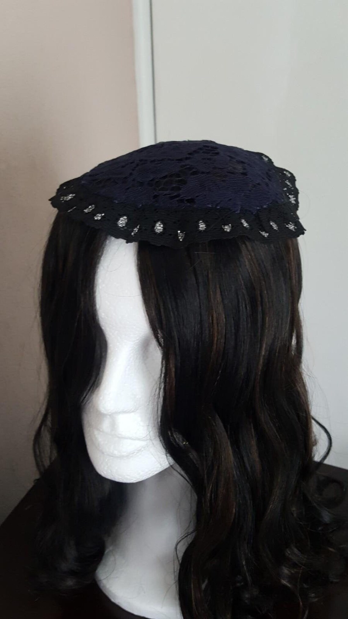 Navy and Black Vintage Christian Lace Chapel Cap| Lace Doily Head ...