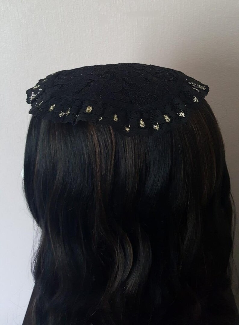 Black and Gold Vintage Christian Lace Chapel Cap| Lace Doily Head ...