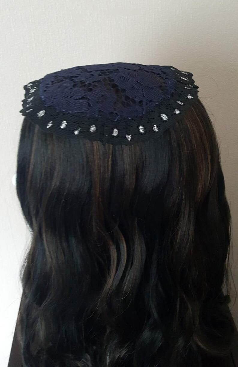 Navy and Black Vintage Christian Lace Chapel Cap| Lace Doily Head ...