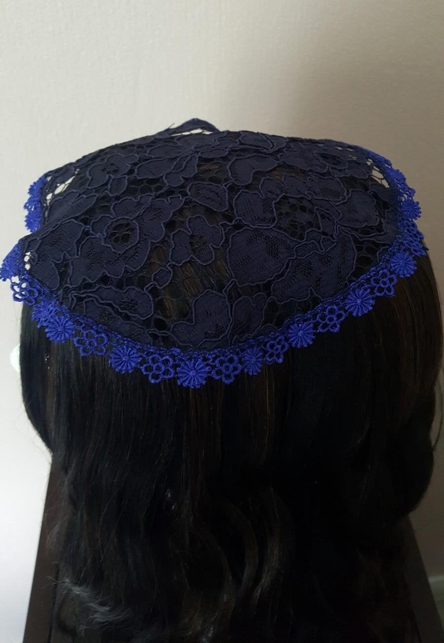 Navy and Royal Blue Vintage Christian Lace Chapel Cap Lace Doily Head ...