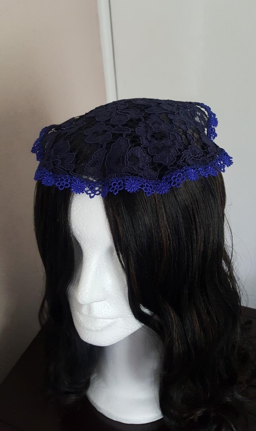 Navy and Royal Blue Vintage Christian Lace Chapel Cap Lace Doily Head ...