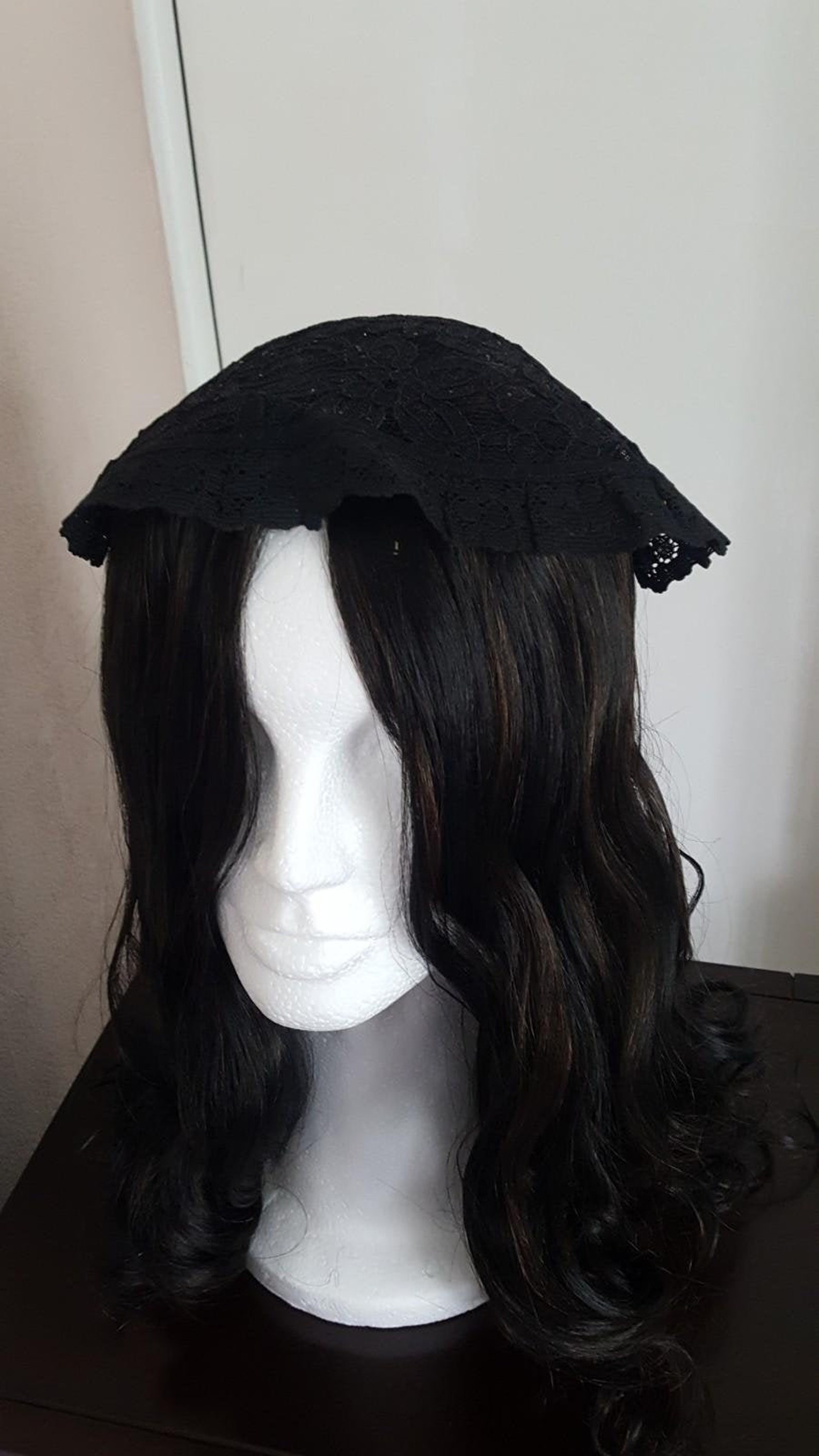 Black Christian Lace Chapel Cap| Lace Doily Head Covering| Catholic ...