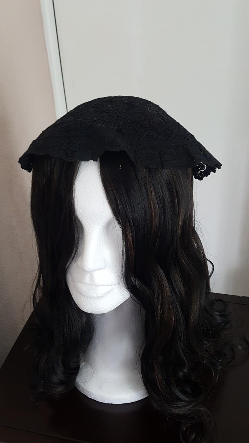 Black Christian Lace Chapel Cap| Lace Doily Head Covering| Catholic ...
