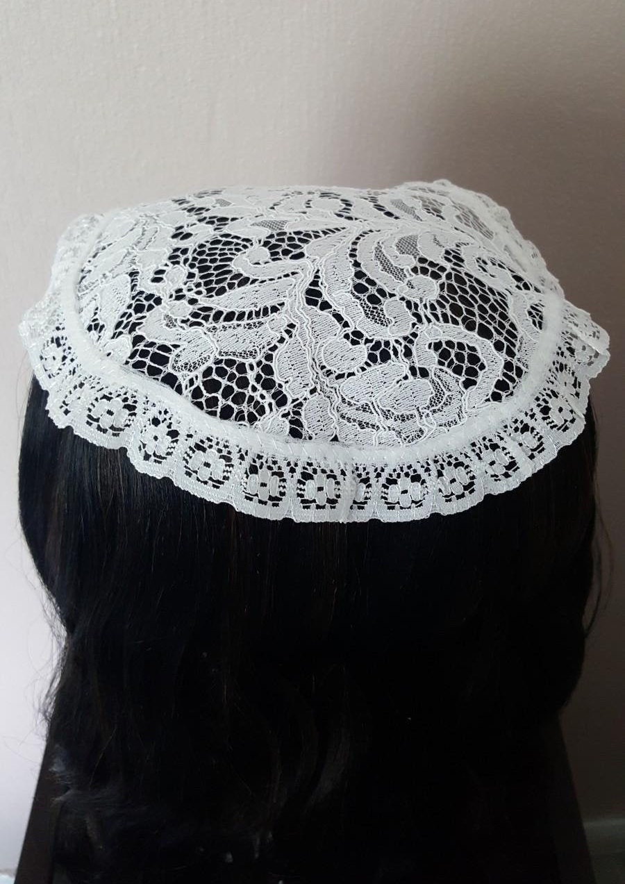 White Vintage Christian Lace Chapel Cap| Lace Doily Head Covering ...