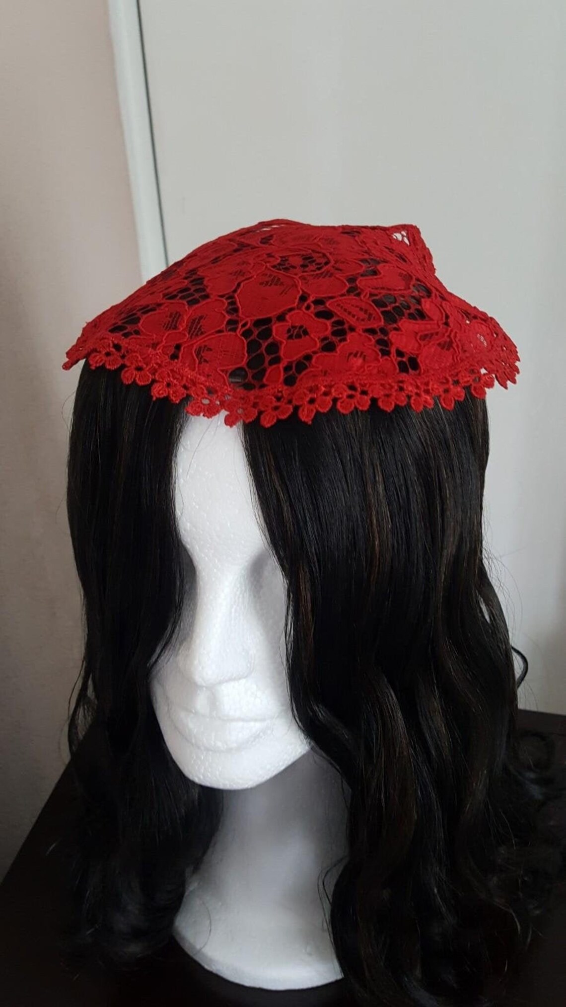 Red Vintage Christian Lace Chapel Cap| Lace Doily Head Covering ...