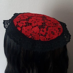 Red and Black Vintage Christian Lace Chapel Cap| Lace Doily Head ...