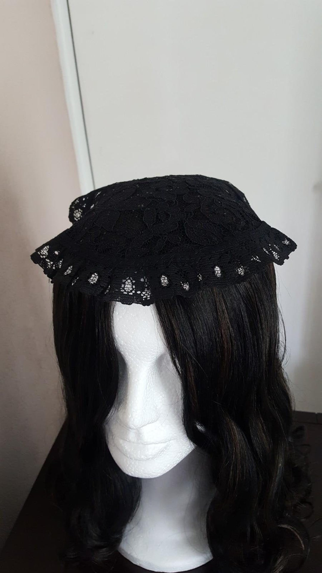 Black and Silver Vintage Christian Lace Chapel Cap| Lace Doily Head ...