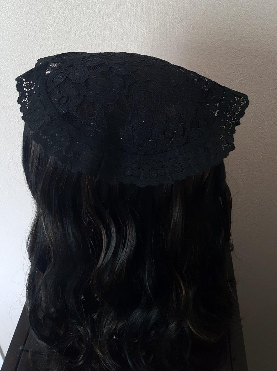 Black Christian Lace Chapel Cap| Lace Doily Head Covering| Catholic ...
