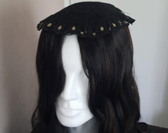 Red and Black Vintage Christian Lace Chapel Cap| Lace Doily Head ...