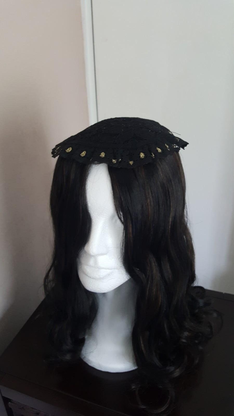 Black and Gold Vintage Christian Lace Chapel Cap| Lace Doily Head ...