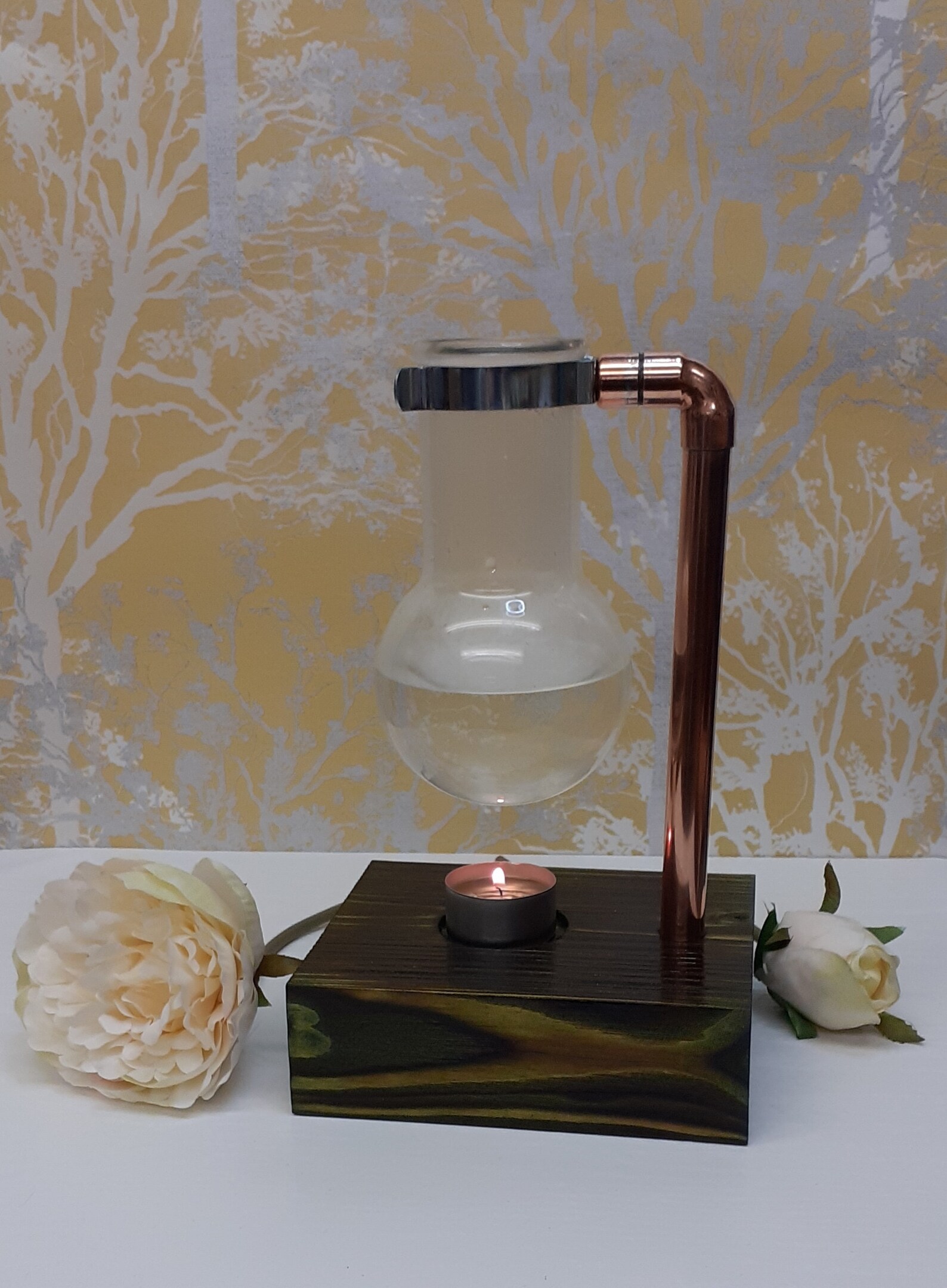 Copper Pipe Oil / Wax Burner Diffuser With Green Wood Base | Etsy