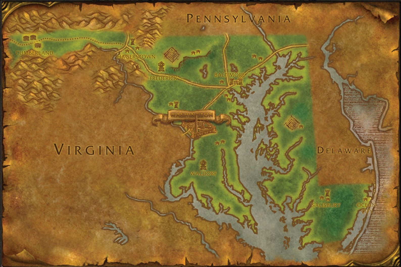 Maryland - World of Warcraft Style Map Print - Etsy