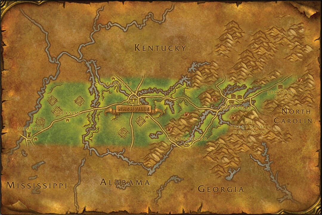 Tennessee - World of Warcraft Style Map - Etsy
