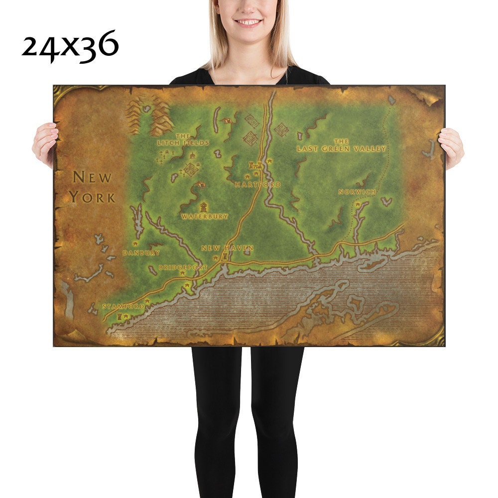 Connecticut World of Warcraft Style Map - Etsy