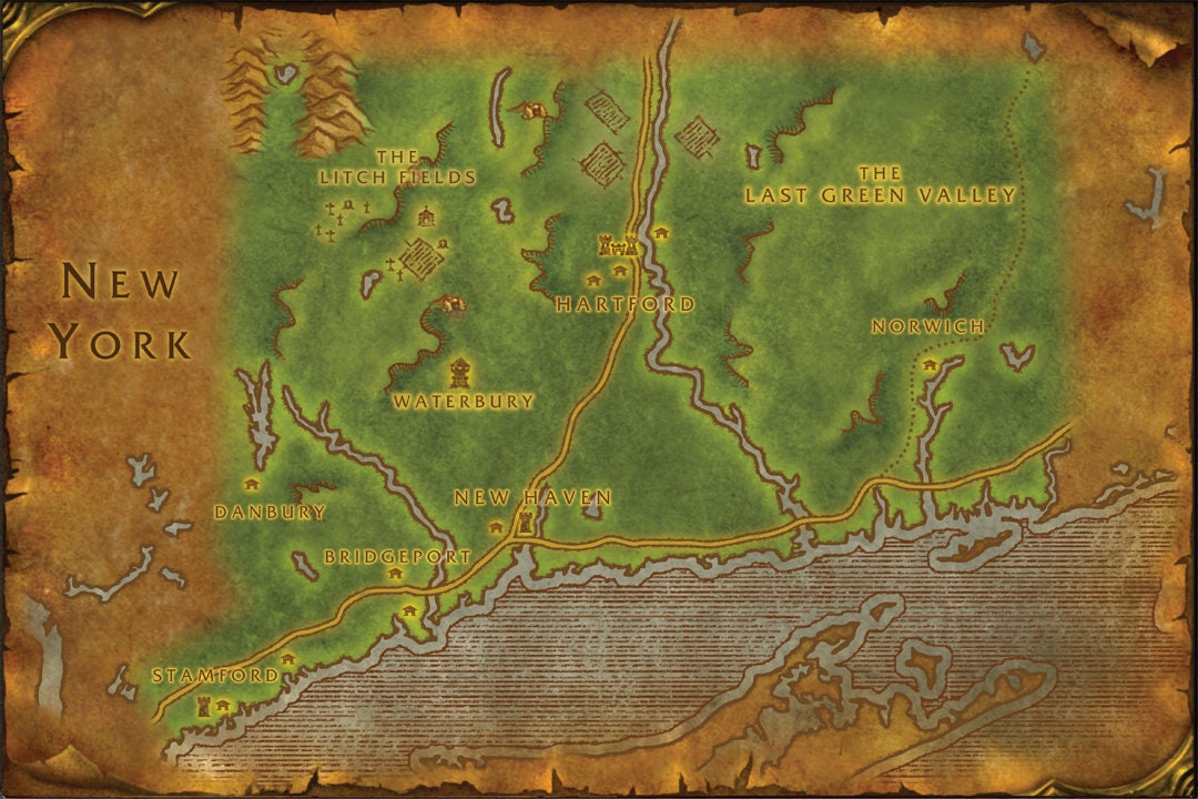 Connecticut World of Warcraft Style Map - Etsy