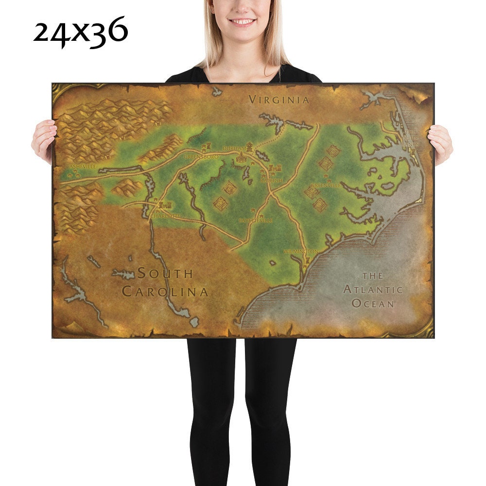 North Carolina - World of Warcraft Style Map Print - Etsy