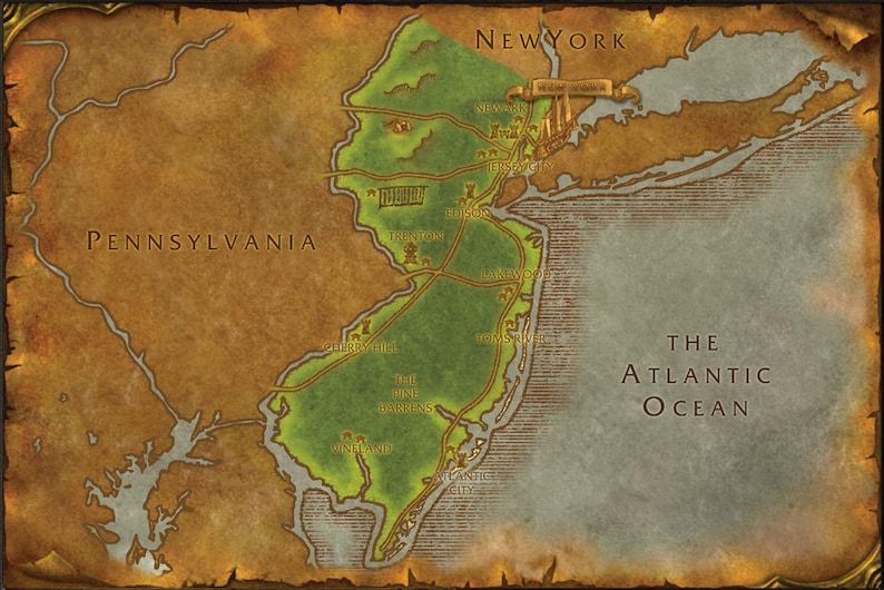 New Jersey World of Warcraft Style Map - Etsy