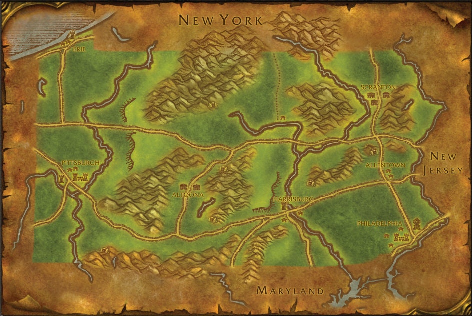 Pennsylvania - World of Warcraft Style Map Print - Etsy