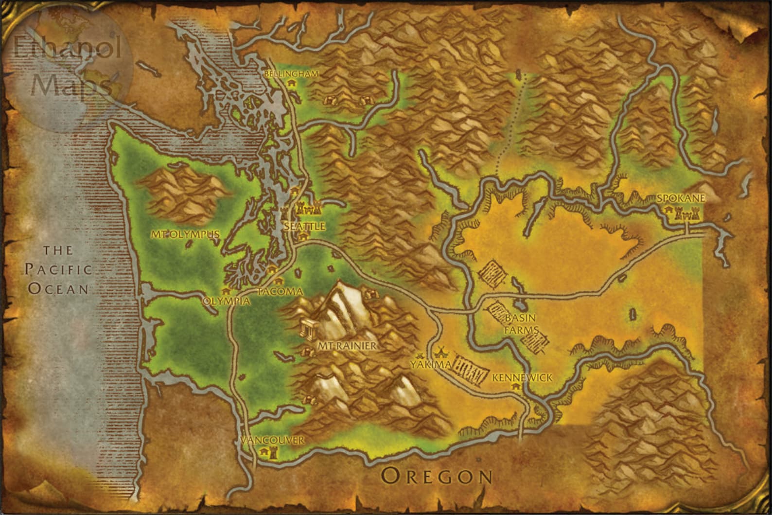 Washington World of Warcraft Style Map | Etsy
