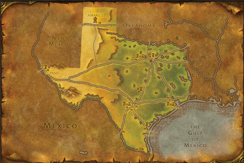 Texas - World of Warcraft Style Map - Etsy