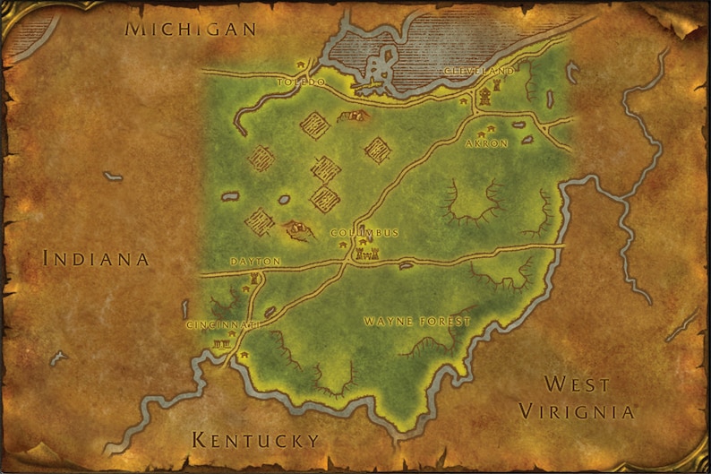 Ohio - World of Warcraft Style Map - Etsy
