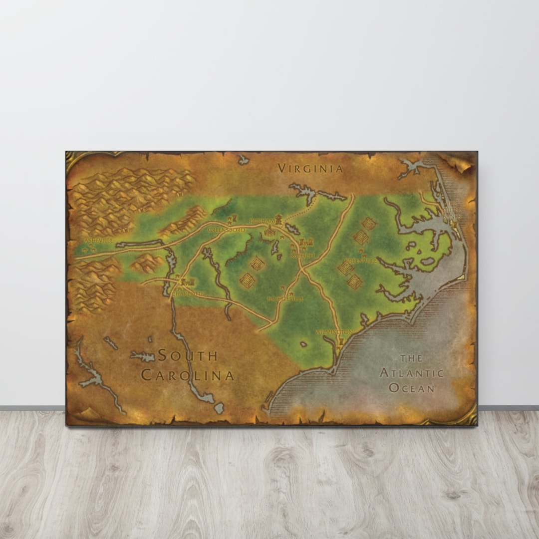 North Carolina - World of Warcraft Style Map Print - Etsy