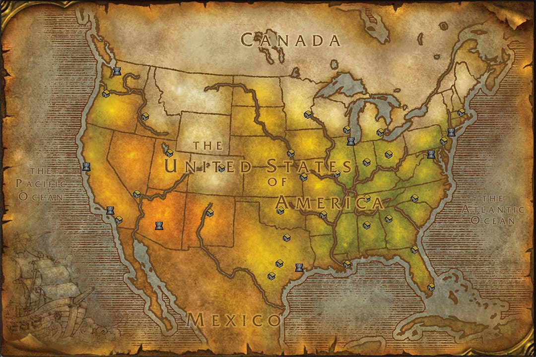 The United States of America World of Warcraft Style Map - Etsy