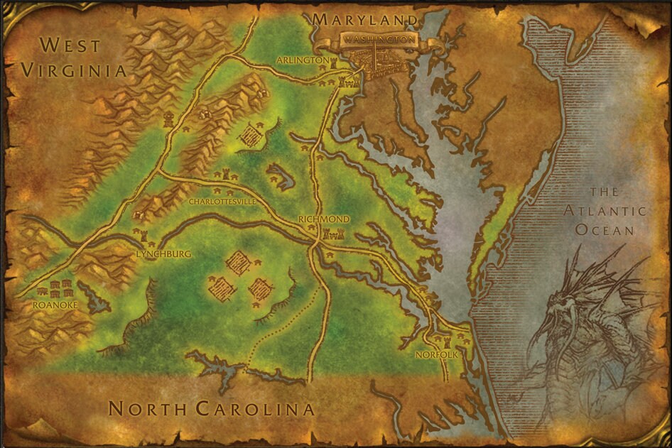 Virginia - World of Warcraft Style Map Print - Etsy