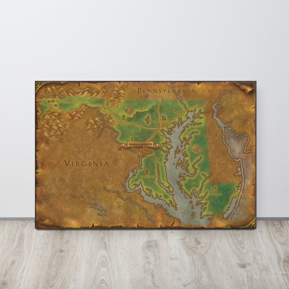 Maryland - World of Warcraft Style Map Print - Etsy