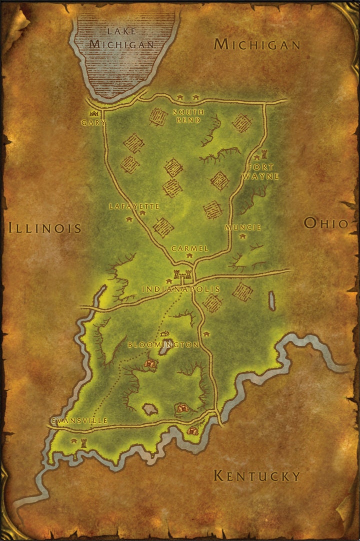 Indiana - World of Warcraft Style Map - Etsy