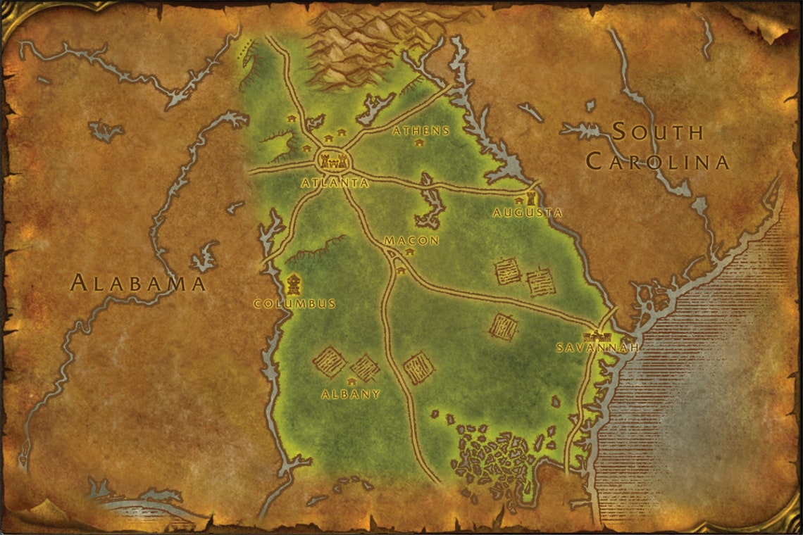 Georgia World of Warcraft Style Map - Etsy