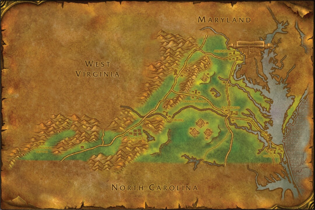 Virginia Full Map - World of Warcraft Style Map - Etsy
